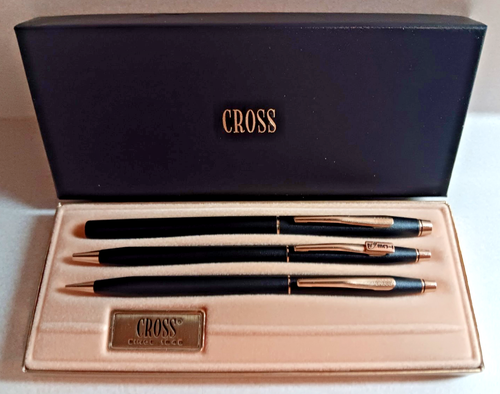 RARE CROSS PEN/PENCIL/ROLLING BALL CLASSIC BLACK TRIO SET #2515 RCA ...