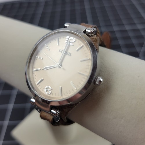 Fossil Georgia ES2830 Wrist Watch for Women Brown Leather Band Silver ...