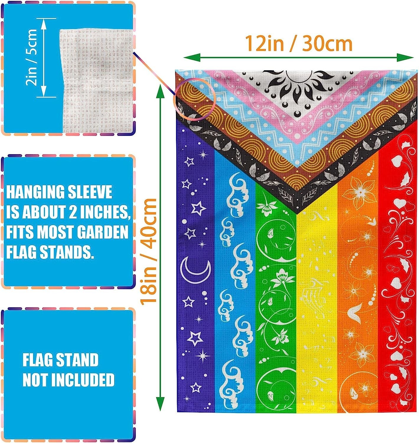 Pride Progress LGBTQ Garden Flag, Small Yard Rainbow 12x18" Flag for ...