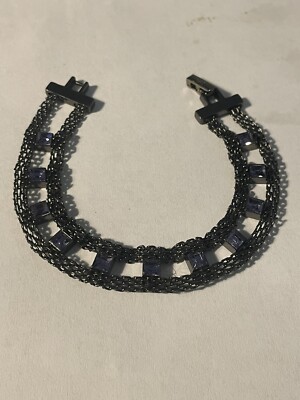 GIVENCHY Bracelet Blue Stones Gunmetal Mesh 7” Signed | eBay