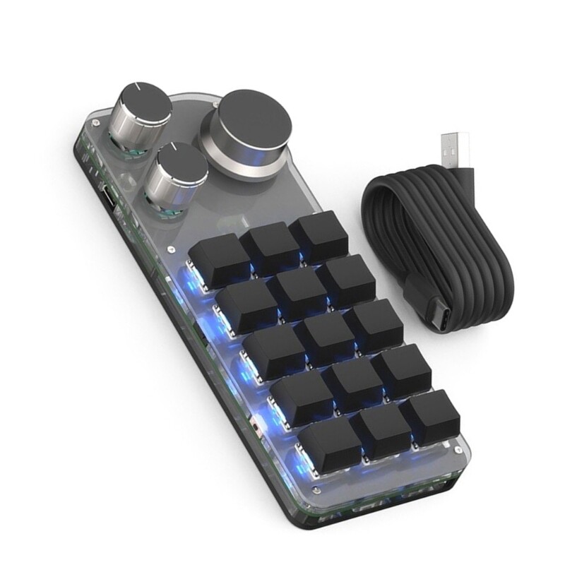Efficient 15-Key Mini Keyboard with 3 Knobs Light Perfect for Gamers ...