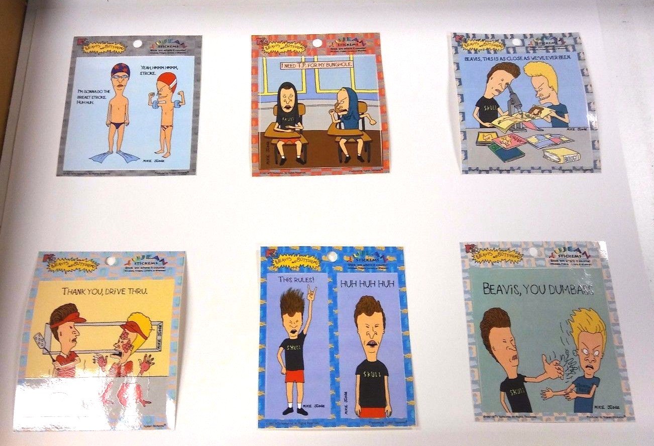 BEAVIS & BUTTHEAD 5" VINYL (6) STICKER LOT / DECALS Cheap NEW! MTV Mike ...