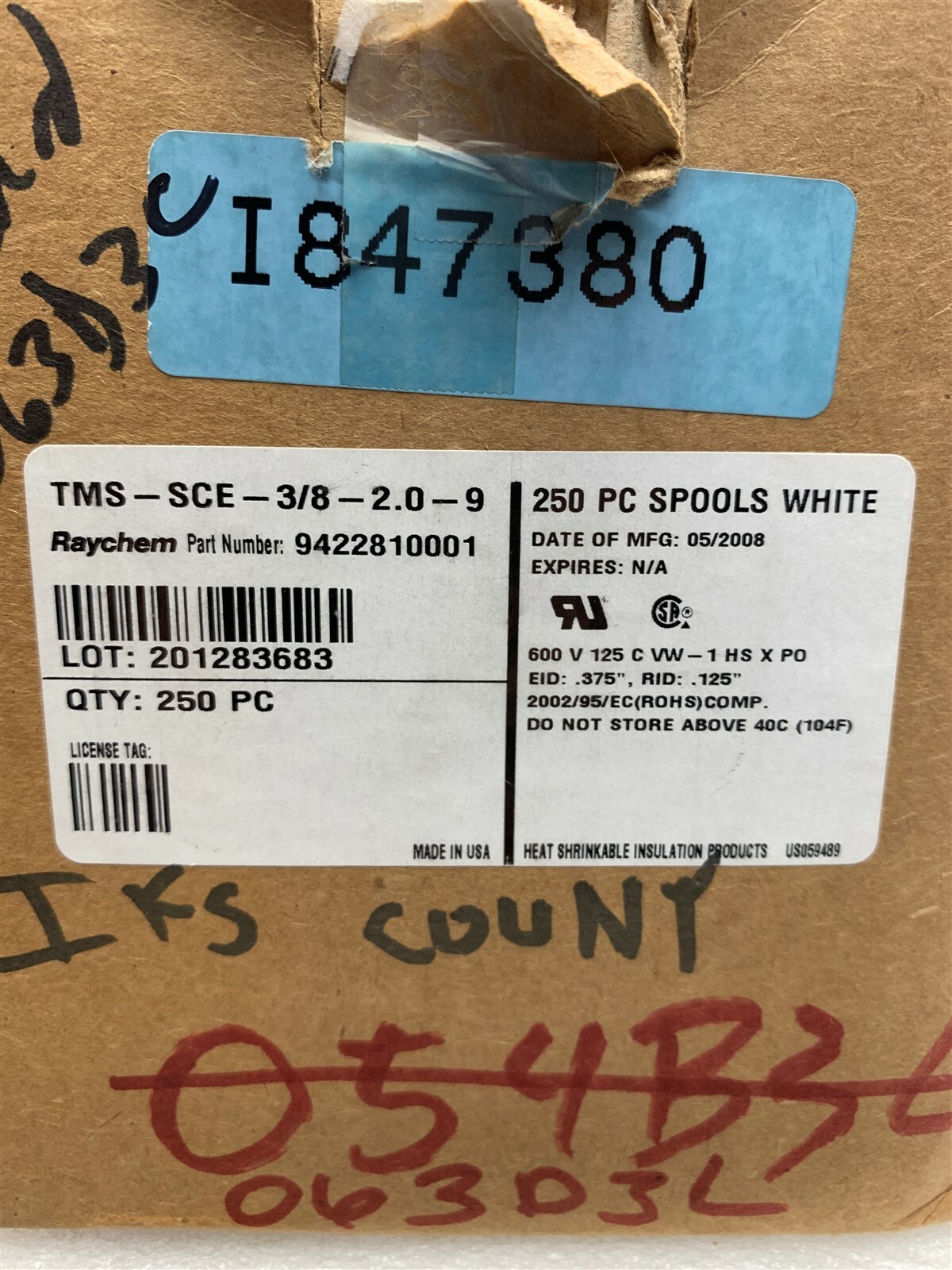 RAYCHEM-TE CONNECTIVITY TMS-SCE-3/8-2.0-9 HEAT SHRINK ID SLEEVE NEW IN ...
