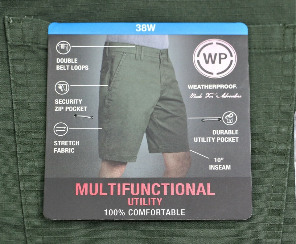 New Weatherproof Men's Ripstop Utility Shorts All Sizes 10" Inseam Ivy ...