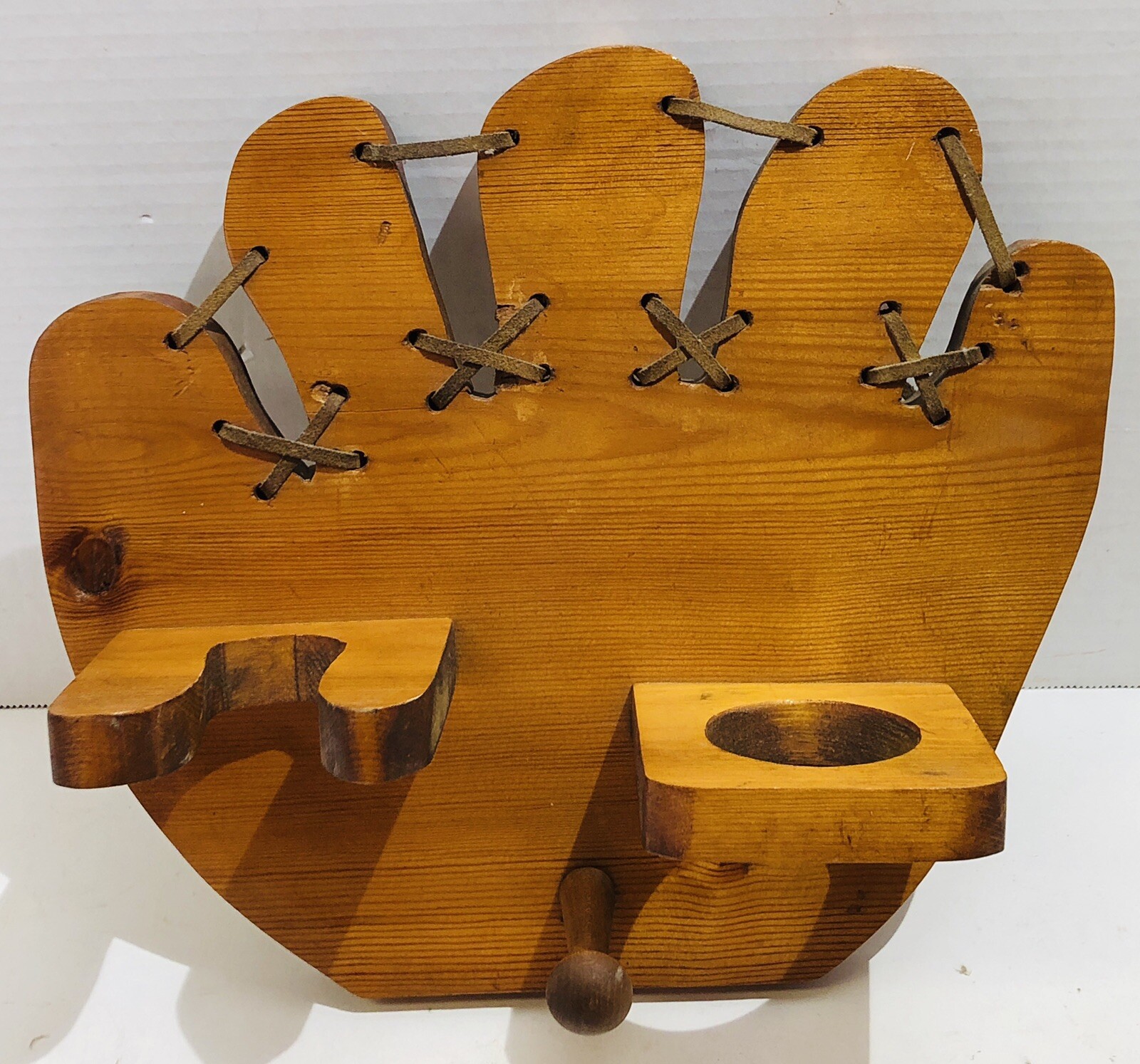 Vintage Wooden Baseball Glove Holder Bat Ball Hat Wall Hanging Mitt ...