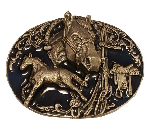 Belt Buckle Rodeo Show Horse Enameled 3D Pewter Metal Vintage Siskiyou ...
