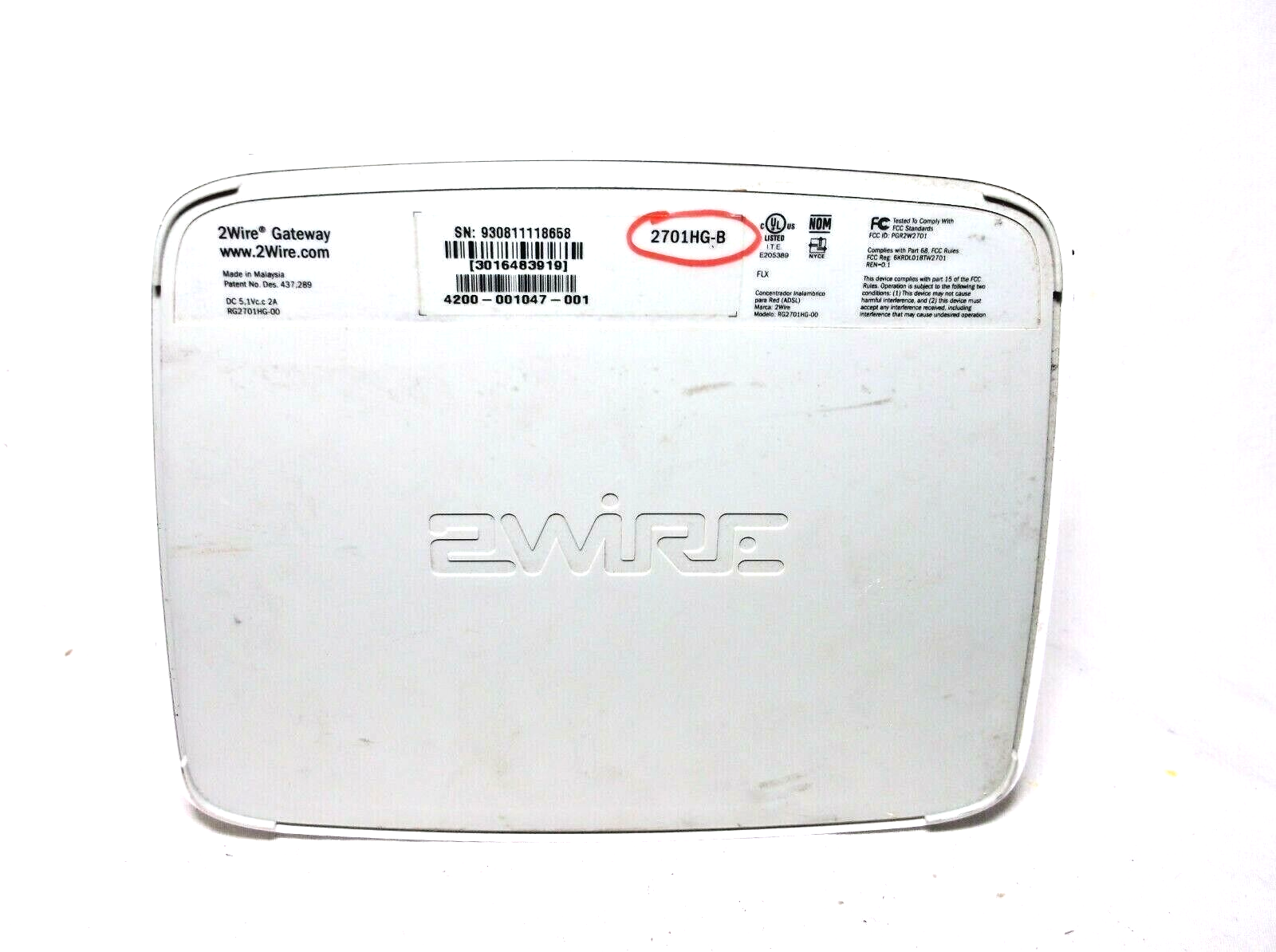 AT&T 2Wire 2701HG-B Wireless 4-Port 10/100 Gateway Router Modem | eBay ...