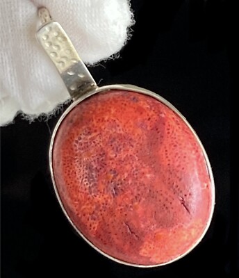 Vintage Sterling Silver Red Oval Stone Pendant 1.75in Bezel Set 1/2in ...
