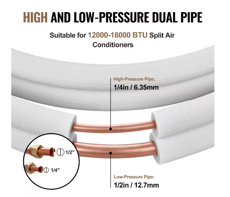 Vevor insulated 50ft Mini Split a/c Line Set Size 3/8 in. & 5/8 in O.D ...