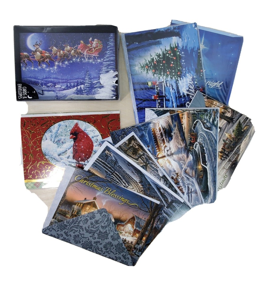 Assorted 16 Christmas Holiday Cards With Random Envelops Various Sizes ...