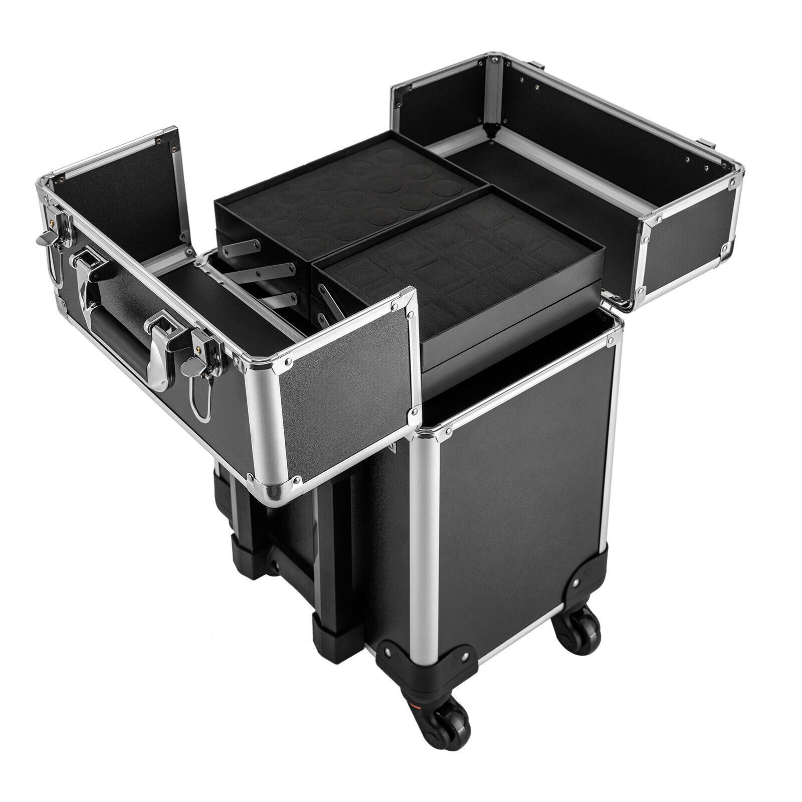 Rolling Aluminum Alloy Makeup Train Case Cosmetic Trolley Storage ...