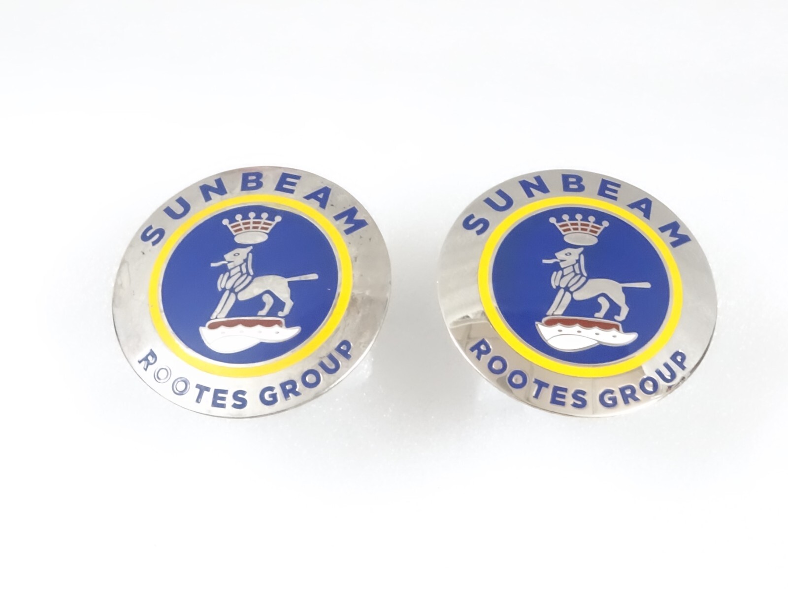 SET OF CHROMED AND PAINTED BADGE DECAL EMBLEMS FITS TO VINTAGE SUNBEAN ...