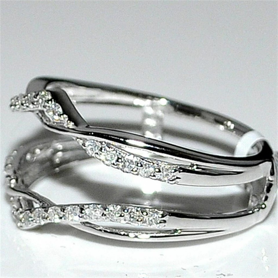 0.16Ct White Round Cut Stones Solitaire Ring Wrap Enhancer 925 Sterling ...