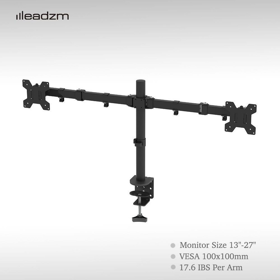 BLACK DOUBLE ARM DESK MOUNT BRACKET LCD COMPUTER MONITOR STAND 13"-27 ...