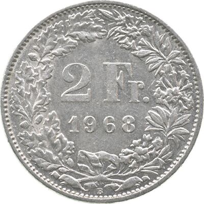 SILVER - WORLD COIN - 1968 Switzerland 2 Francs - World Silver Coin ...