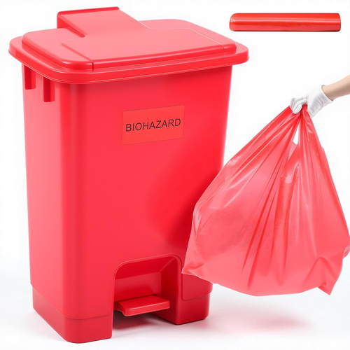 1 Set 5.3 Gallon Biohazard Trash Can with Foot-Operated Self-Closing ...