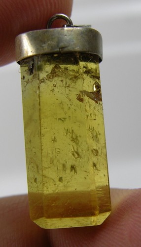 #7 26.15ct Natural Raw Rough Heliodor Beryl Crystal Stick Pendant 5.20g ...