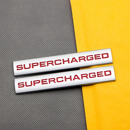 2Pcs Silver & Red Metal Supercharged Emblem Car Turbo Engine Badge V6 ...