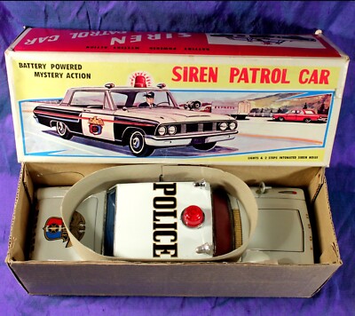 c1969 TAIYO WORLD TOY SIREN PATROL CAR AMERICAN FORD POLICE CAR superb ...