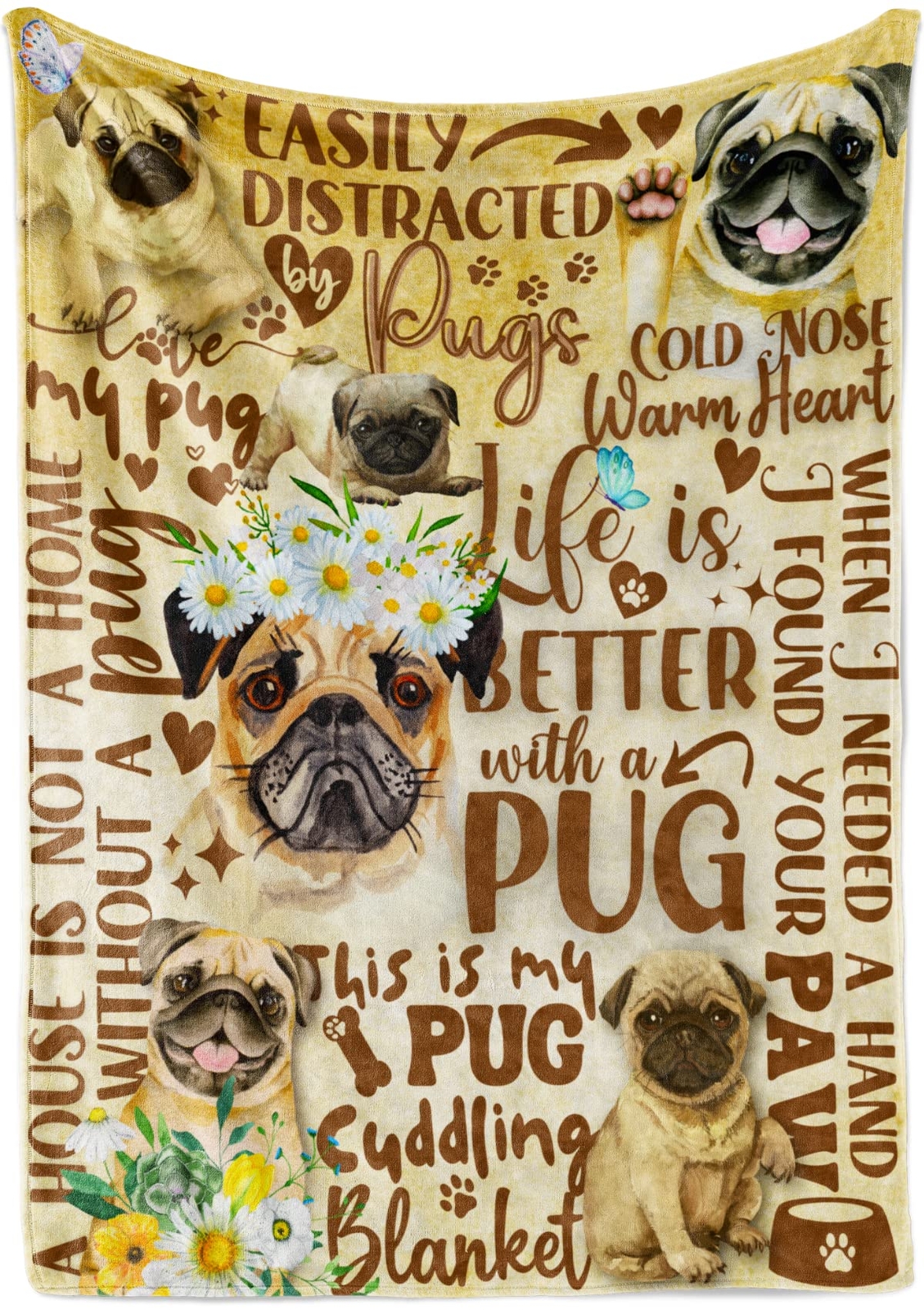 Pug Gifts for Pug Lovers Pug Flannel Blanket for Pug Lovers Soft Throw ...
