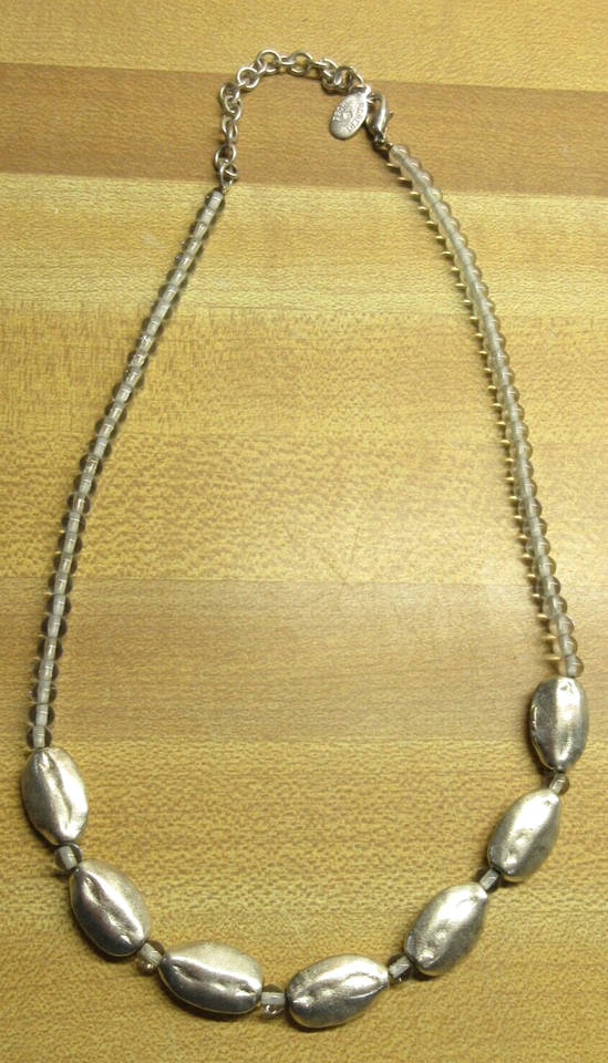 VTG SIGNED ROBERT ROSE 16" gray Silver tone Mtl clear small bead Choker ...