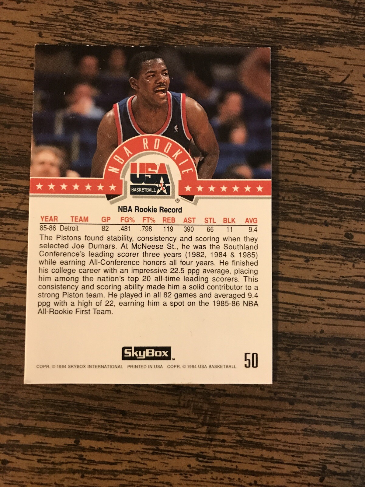 Joe Dumars, Detroit Pistons, USA Bsktball, NBA Rookie 1994 Skybox, #50 ...