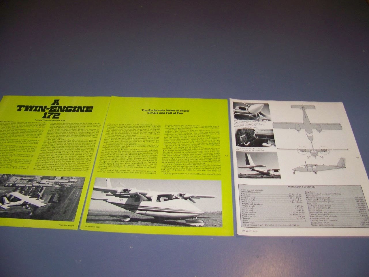 VINTAGE..PARTENAVIA P-68 VICTOR...HISTORY/PHOTOS/3-VIEWS/SPECS..RARE ...