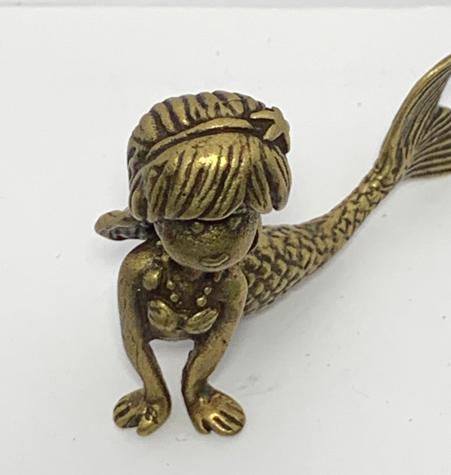 vintage solid brass mermaid statue figurine 2" x 1.5" | eBay