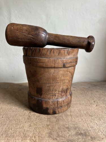RARE ANTIQUE Handmade Maple Burl Wooden Mortar & Pestle Patina 19th C ...