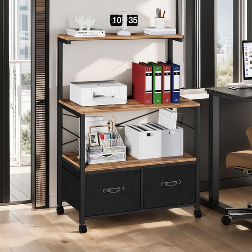 Lateral File Cabinet on Brakeable Wheels, Large Printer Stand with 3 ...