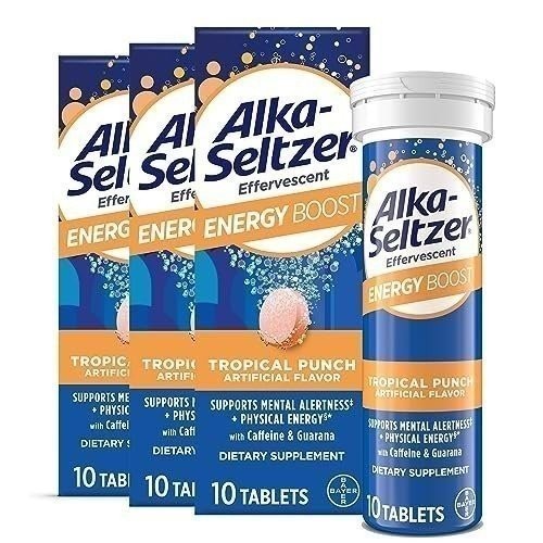 Alka-Seltzer Energy Boost: Caffeine & Guarana, B Vitamins, Supports ...