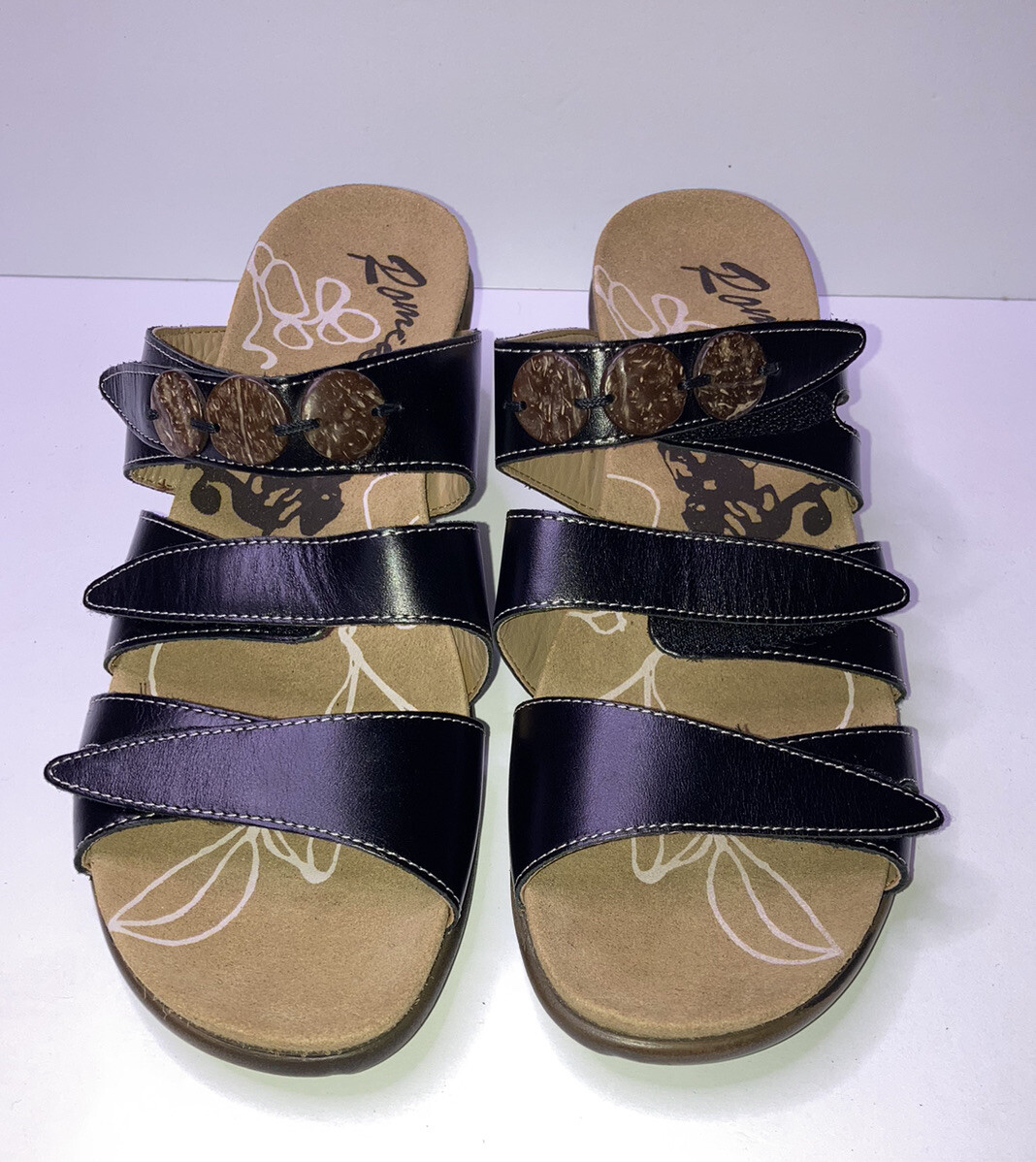 Romika Sandals Womens 40 Slide Wedge Black Leather Casual Strappy Slip ...