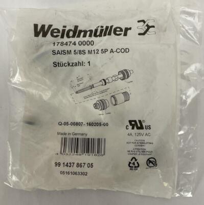 WEIDMULLER 1784740000 SAISM 5/8S M12 5P A-COD CONNECTOR 125VAC 4A | eBay