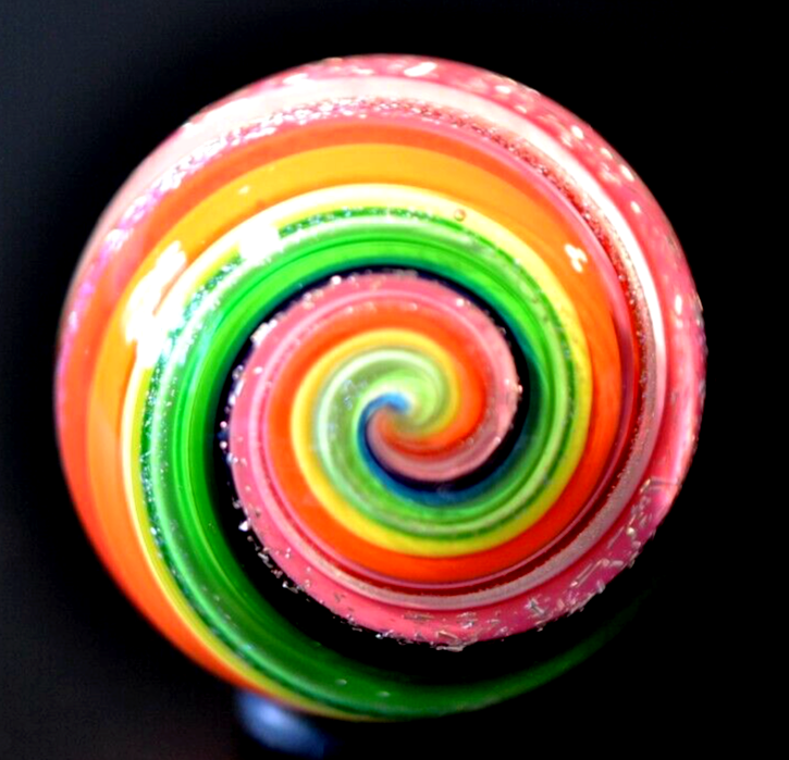 EDDIE SEESE GLASS MARBLE/1.527"-DICHROIC RAINBOW-ROYAL,ORANGE,YELLOW ...