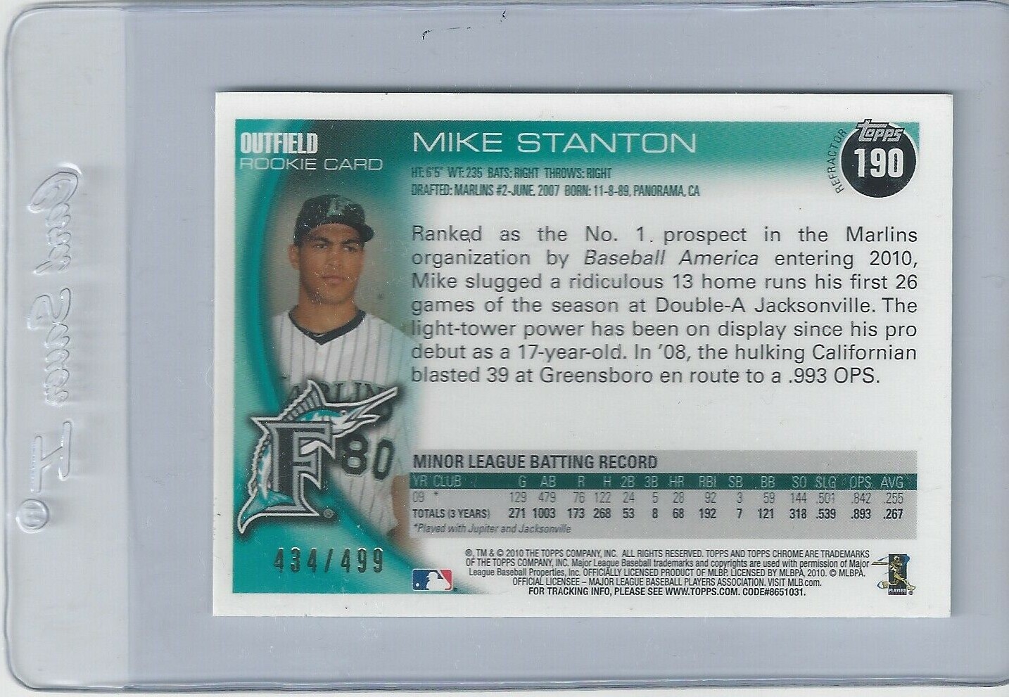 MIKE STANTON AUTOGRAPH 2010 BOWMAN CHROME REFRACTOR CARD #190 SIGNED ...