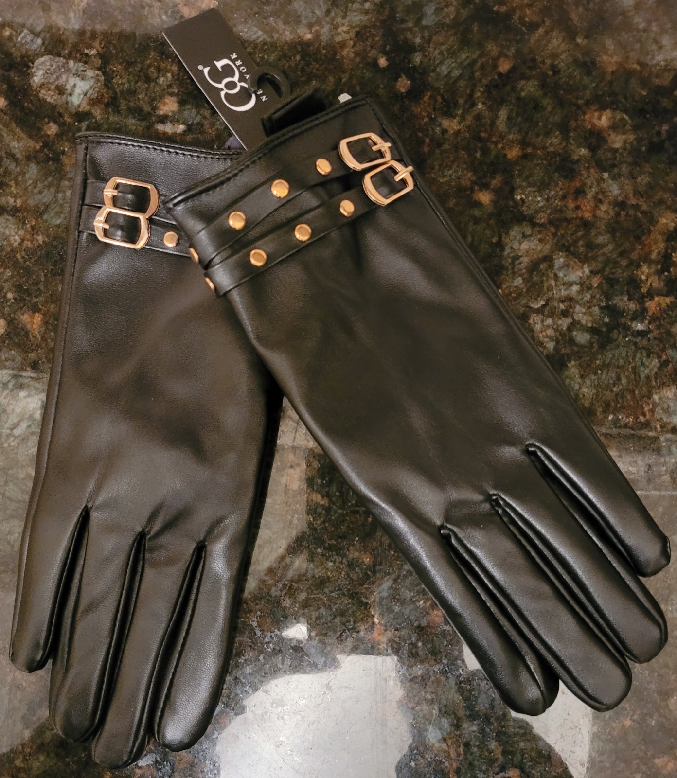 CoG New York Black Faux Leather, Fancy Gold details, Soft Lined Gloves ...