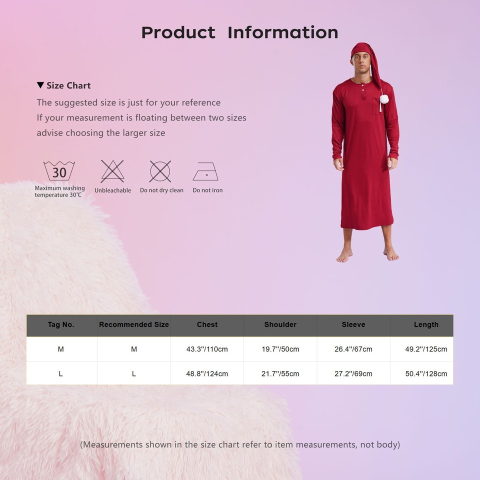 US Men's Long Sleeve Nightshirt Solid Color Henley Sleep Shirt with ...