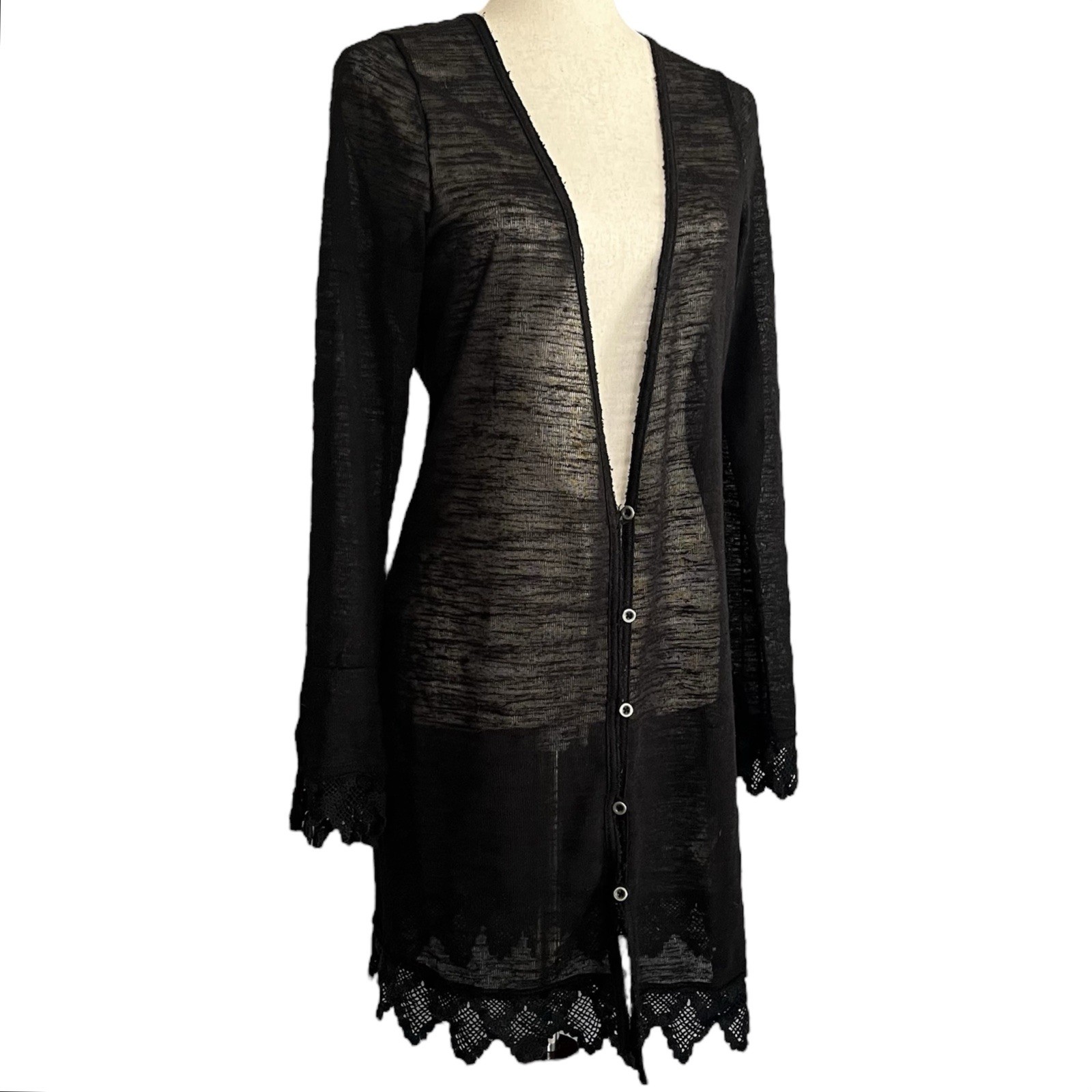Free People Sheer Crochet Trimmed Duster Large Witchy… - Gem