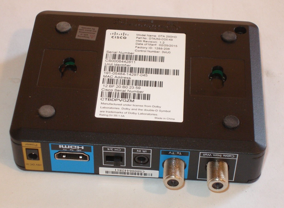 Cisco DTA250-COX-K9 DTA-250HD Cable TV DTA Receiver Cox HD-uDTA-C, NEW ...