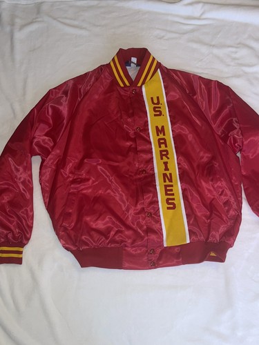 Vintage 80's Jacket US Marines ASW Red Satin Bomber Jacket XL Huge Back ...