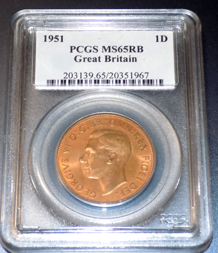 1951 Great Britain 1 Penny PCGS MS 65 RB England 1P British UNC ...