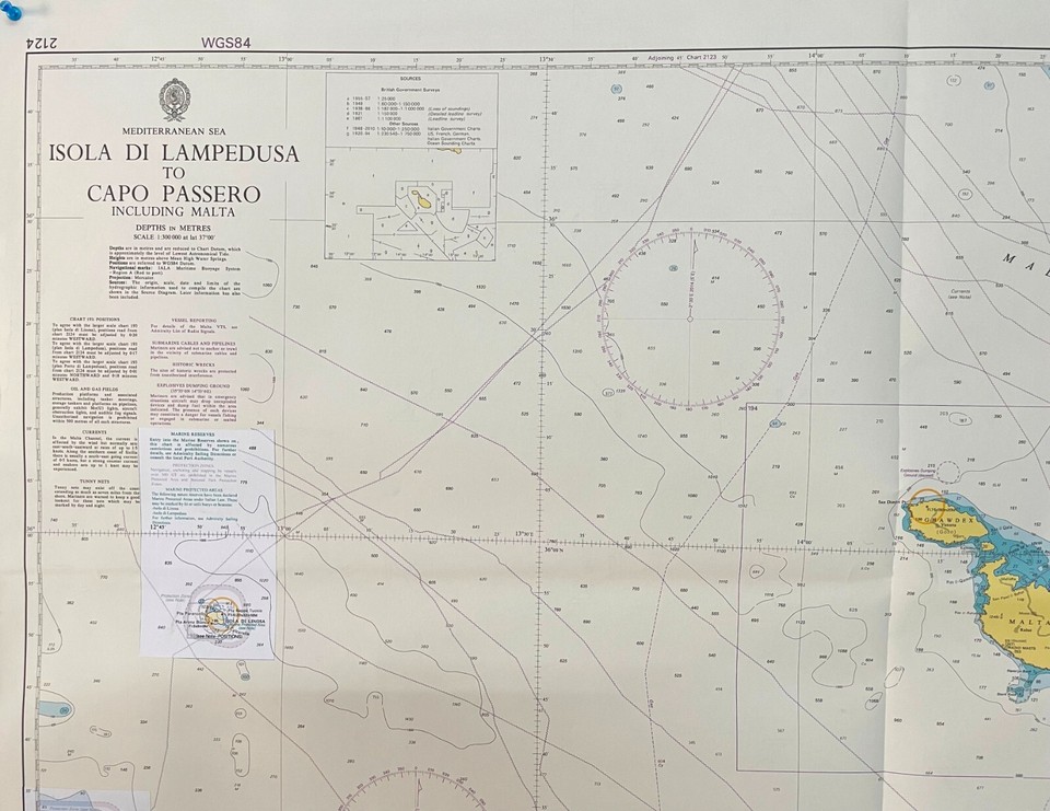 Admiralty 2124 ISOLA DI LAMPEDUSA TO CAPO PASSERO INCLUDING MALTA CHART ...
