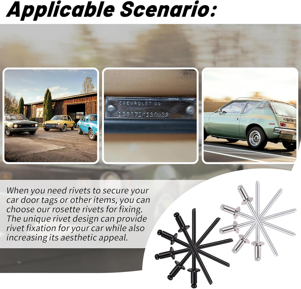 5 Silver & 5 Black Stainless Steel Rivets VIN Door Tags For Chrysler GM ...
