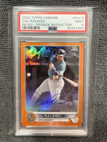 2022 Topps Chrome Cal Raleigh True ORANGE Refractor Rookie Auto /25 PSA ...