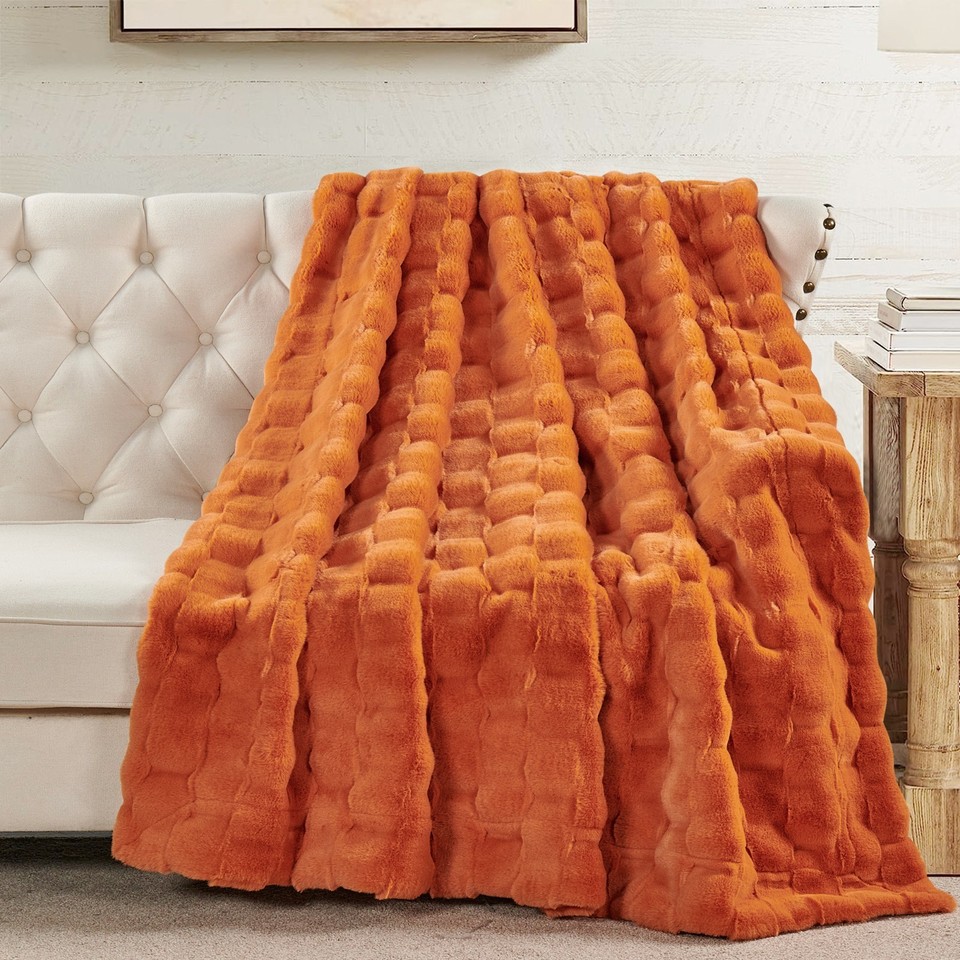 Brick Faux Fur Throw Blanket Luxurious Soft Reversible Micromink ...
