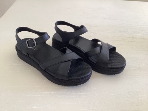 Vionic Mar Black Leather Cross Banded Espadrille Platform Sandal NIB ...