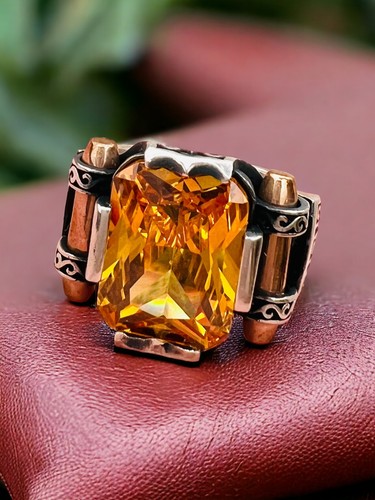 925 Sterling Silver Rectangle Shape Citrine Stone Turkish Men's Ring | eBay