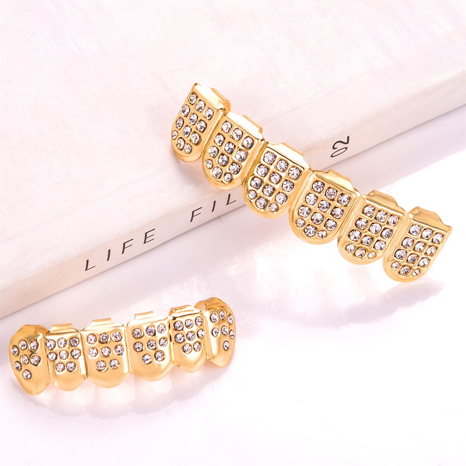 Custom 18K Gold Plated Grillz Hip Hop Teeth Grillz Caps Top & Bottom ...