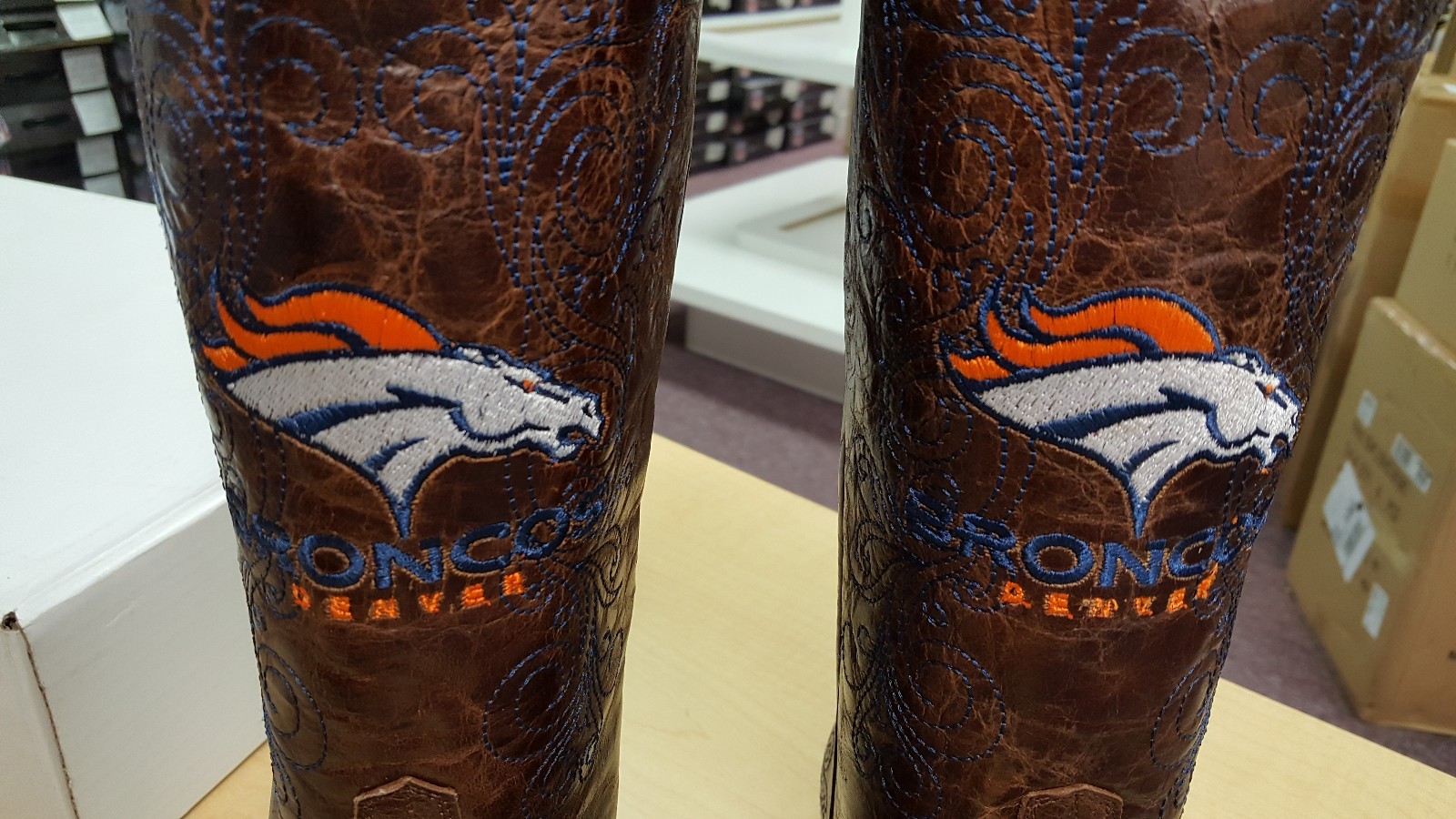 Denver Broncos Ladies Brown Leather Boots size 5.5 10 11 Stiched Cowboy ...