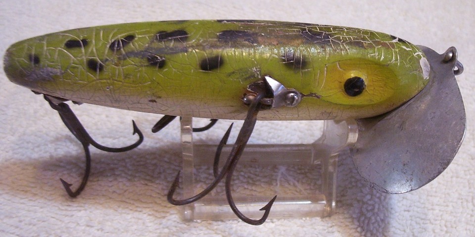 111825 VINTAGE ARBOGAST JITTERBUG MUSKY WOOD LURE 4.5" FROG | eBay